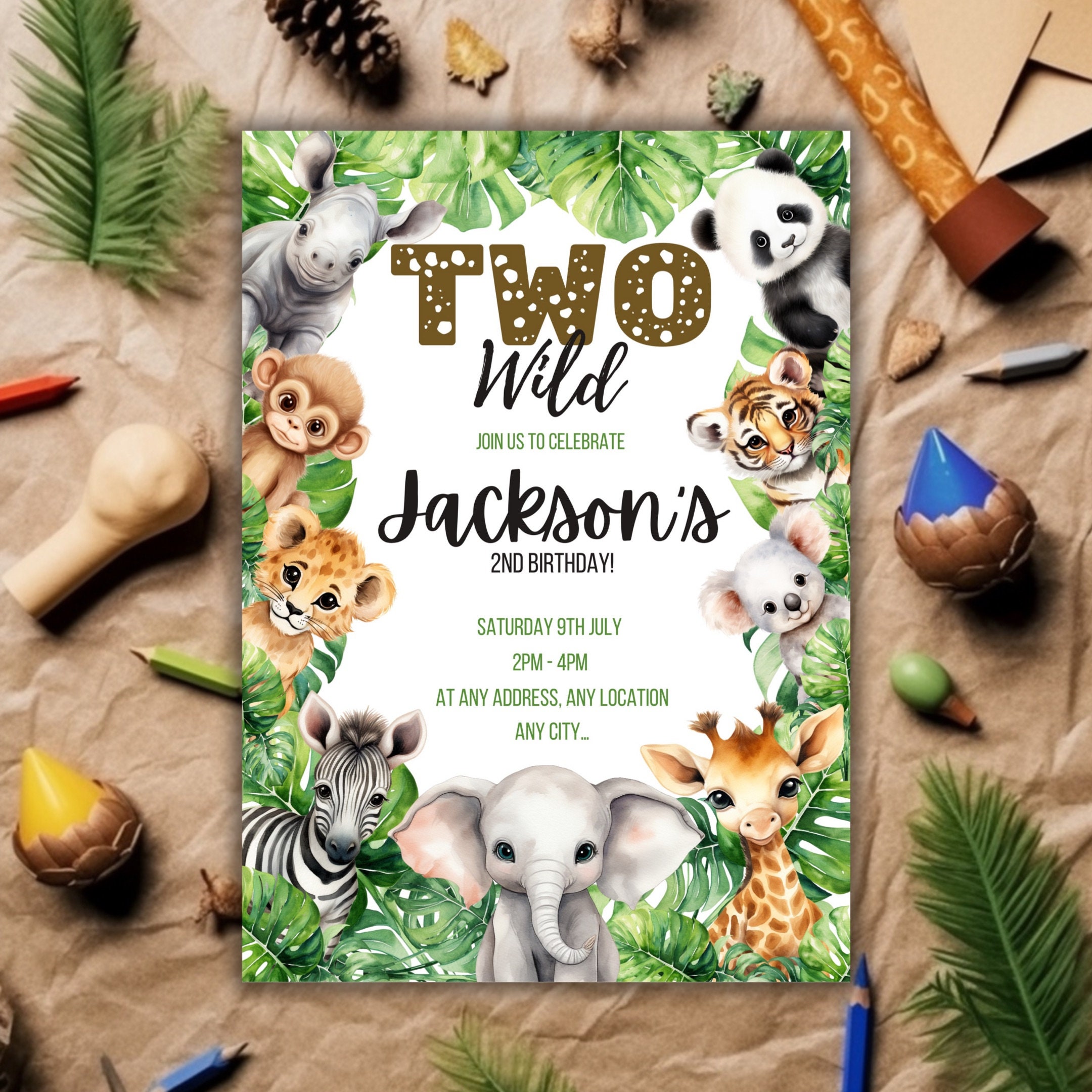 Printable Jungle Second Birthday Party Invitation Template Boys Invite ...