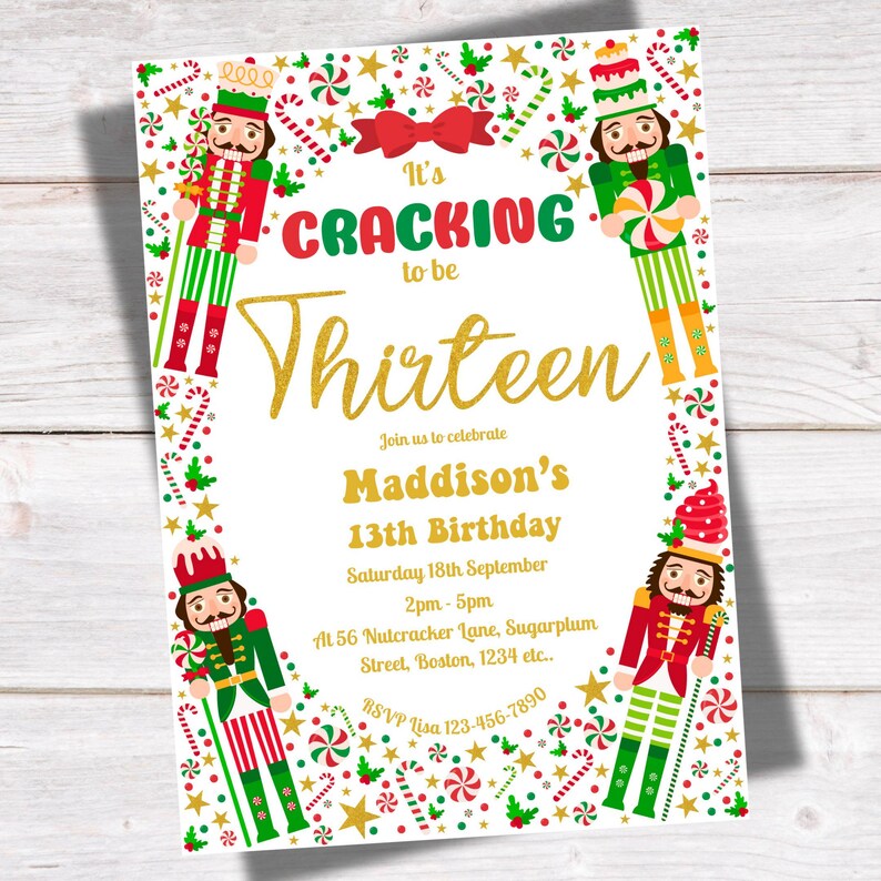 Printable Nutcracker 13th Birthday Invitation Girls Boys Christmas ...