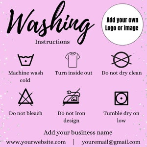 Printable Washing Care Card Template Simple T-shirt Care Editable Card ...