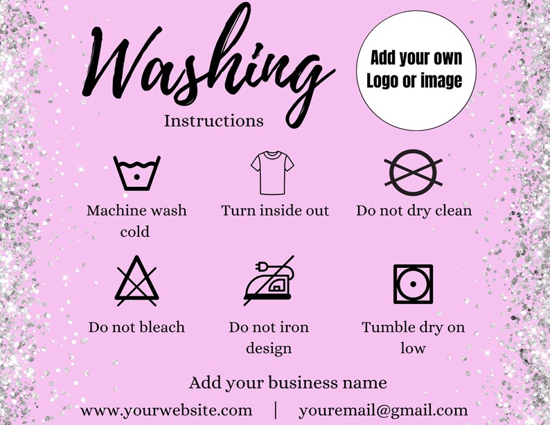 Printable Washing Care Card Template Simple T-shirt Care Editable Card ...