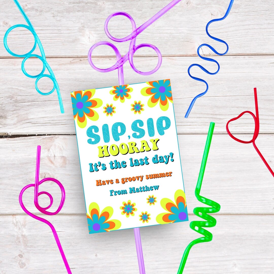 Printable Sip Sip Hooray Groovy Straw Tag Editable Silly Straw Gift Tag ...