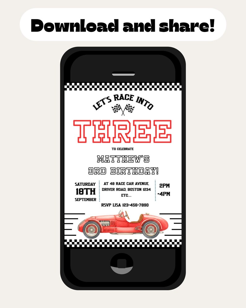 Race Car Birthday Invitation: Editable Vintage Red Go Karting Party ...