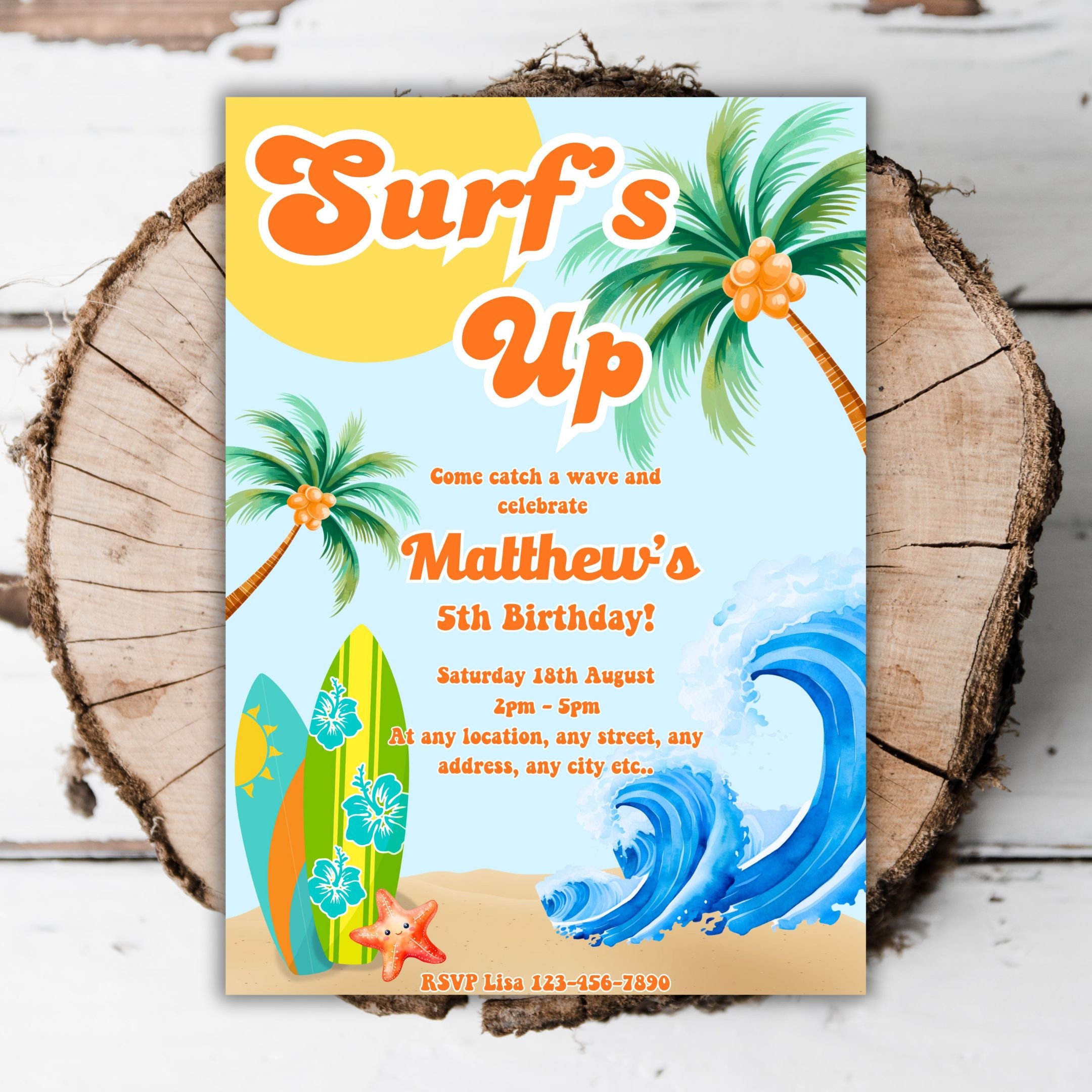 Printable Retro Beach Party Surfs up Boys Invitation Surfing Surfboard ...