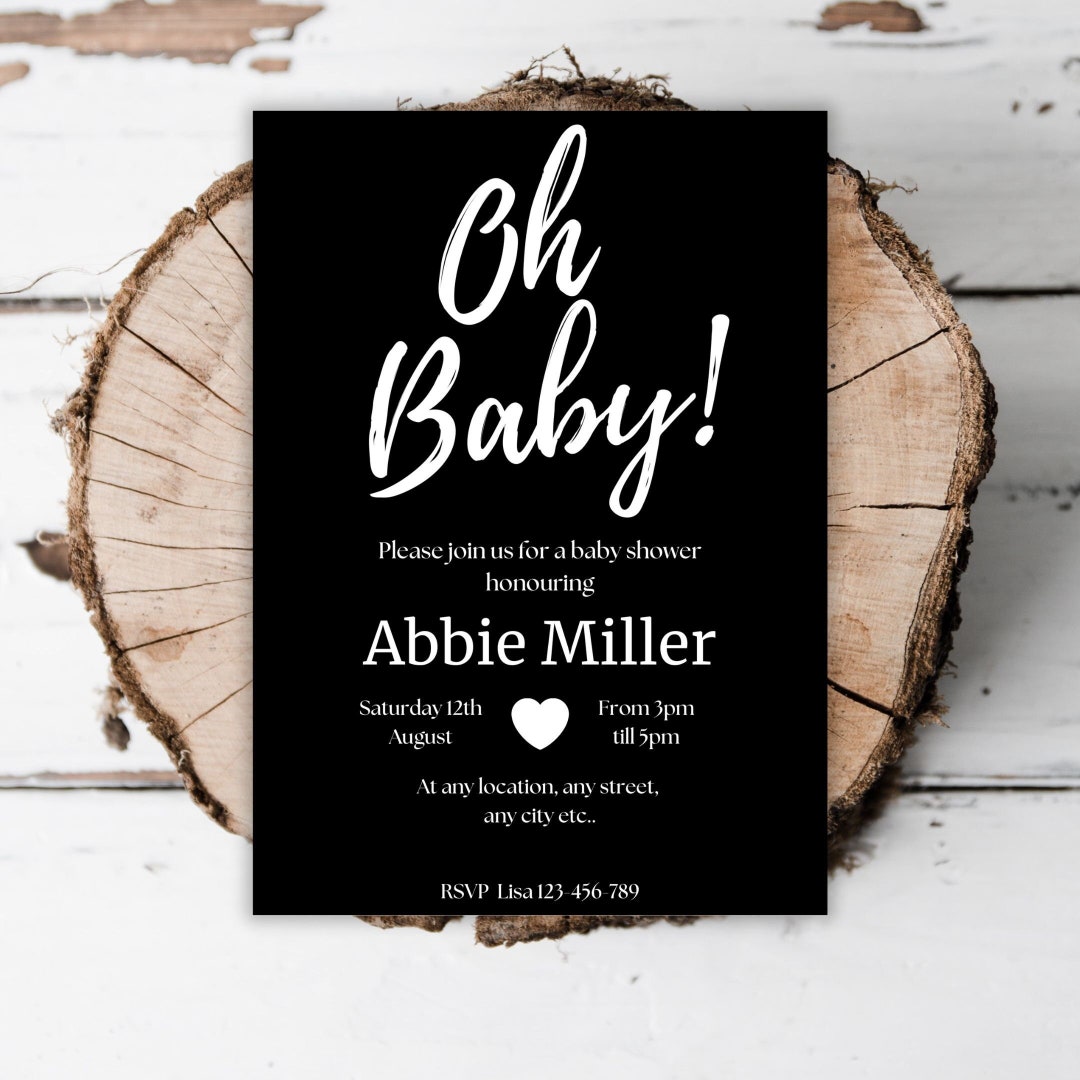 Printable Black Baby Shower Invitation Template Modern Gothic ...