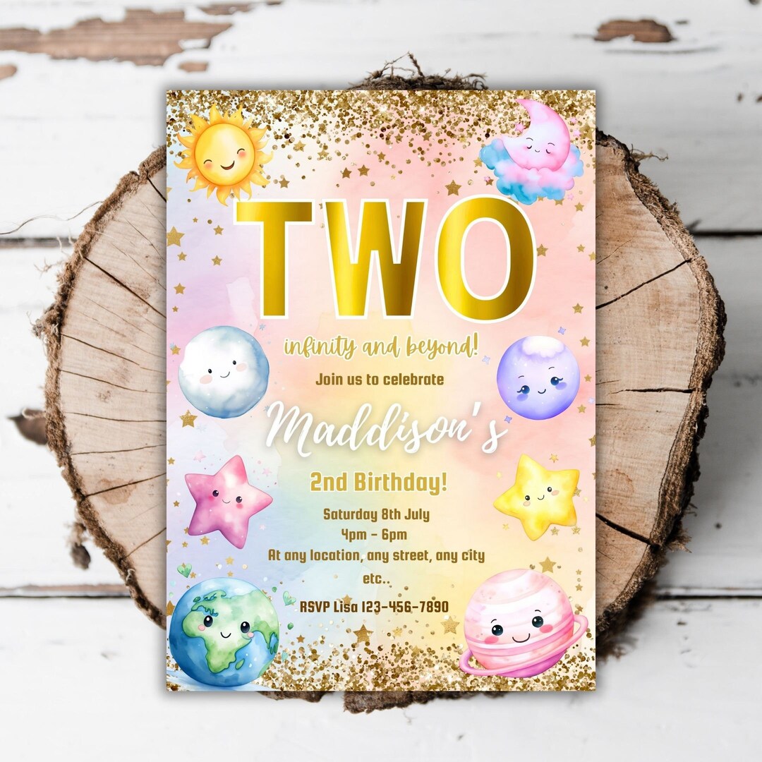 Printable Pastel Outer Space Birthday Party Invitation Planets Editable ...