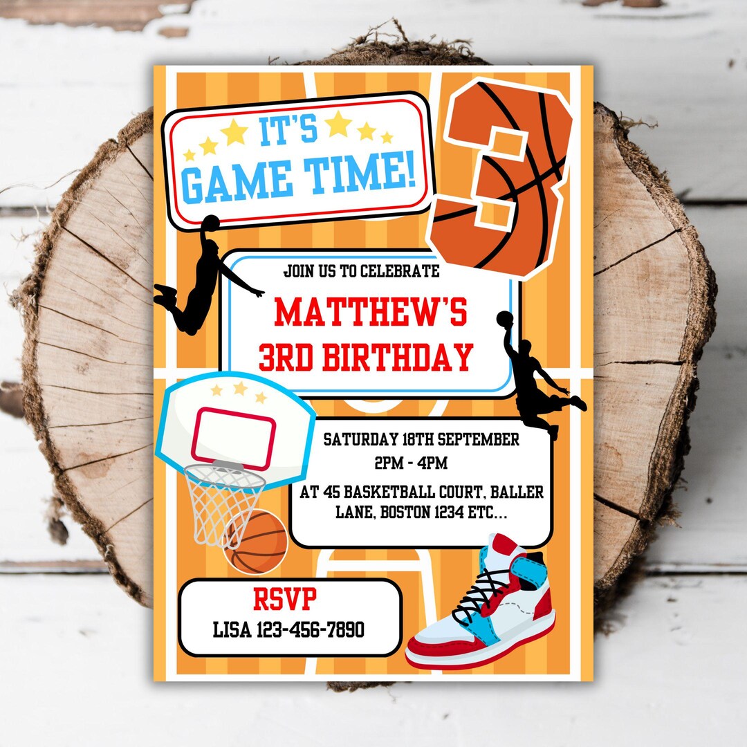 Printable Basketball 3rd Birthday Invitation Boys Girls Party Editable ...