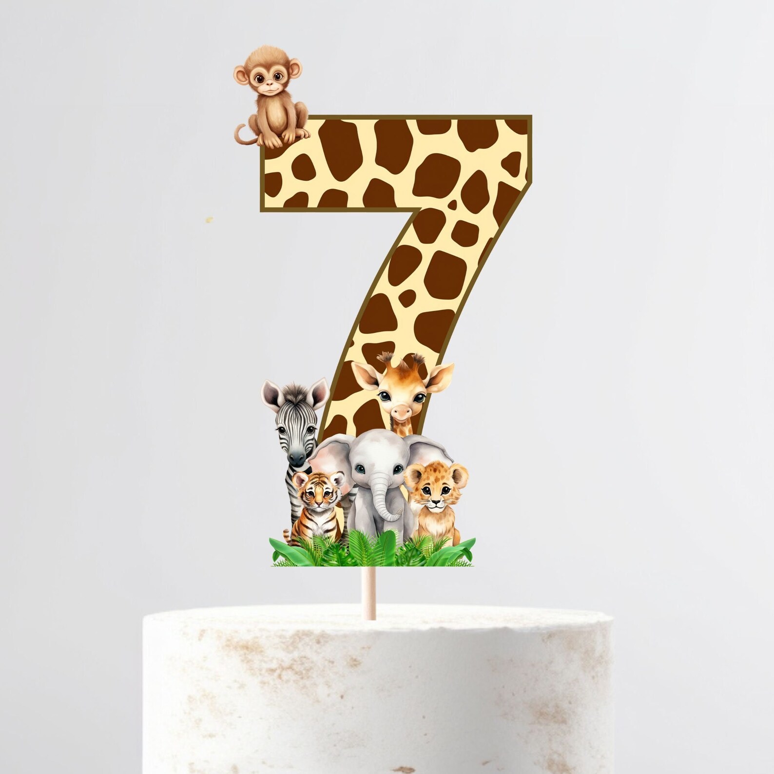 Printable Jungle 7th Birthday Cake Topper Jungle Safari Party Jungle ...
