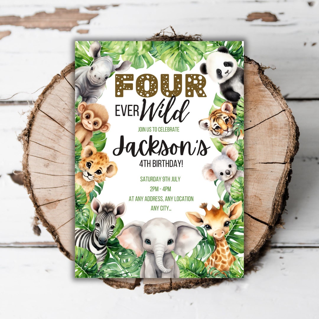 Printable Jungle Fourth Birthday Party Invitation Template Boys Invite ...