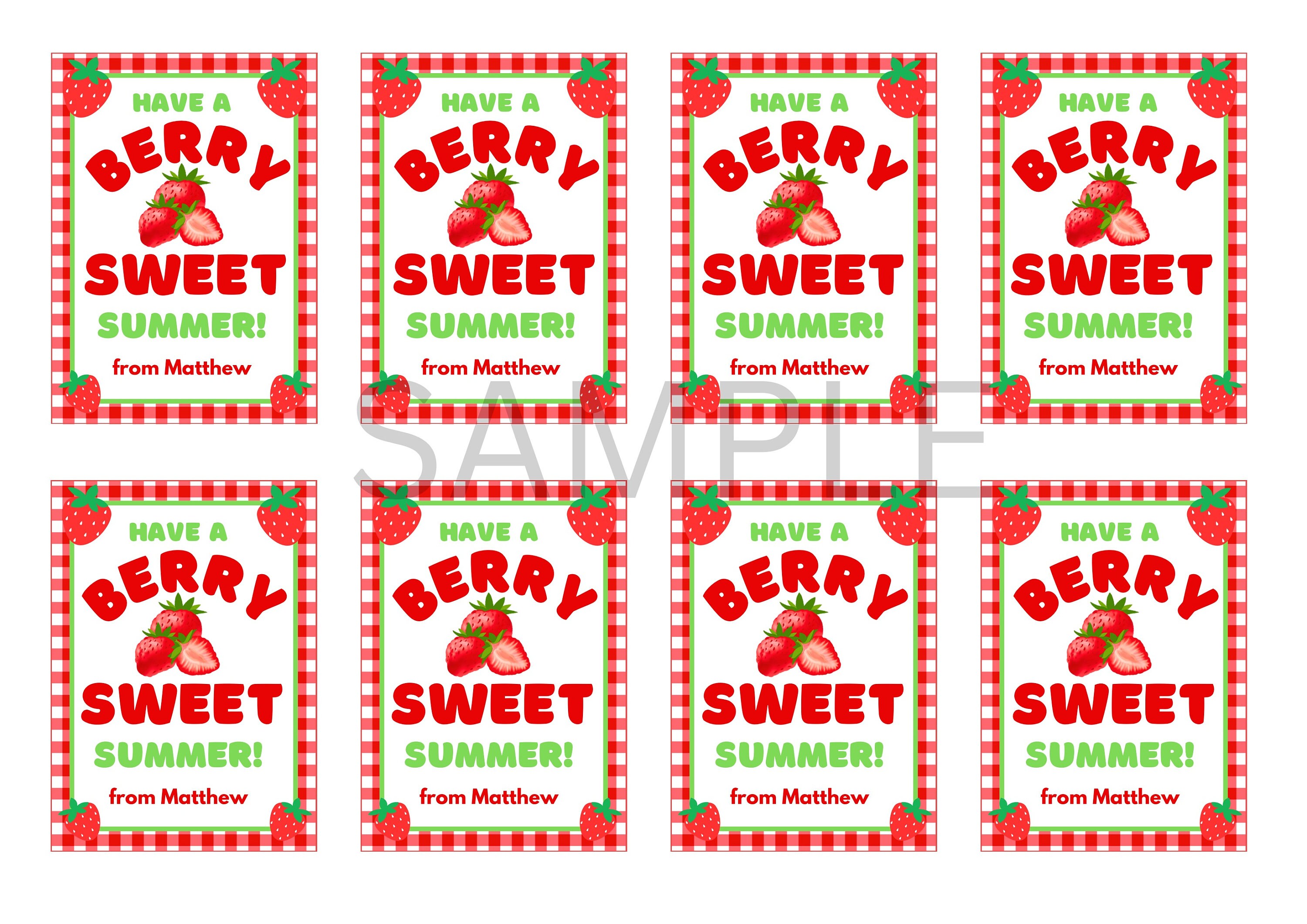 Printable Berry Sweet End of School Year Tag Editable Strawberry ...