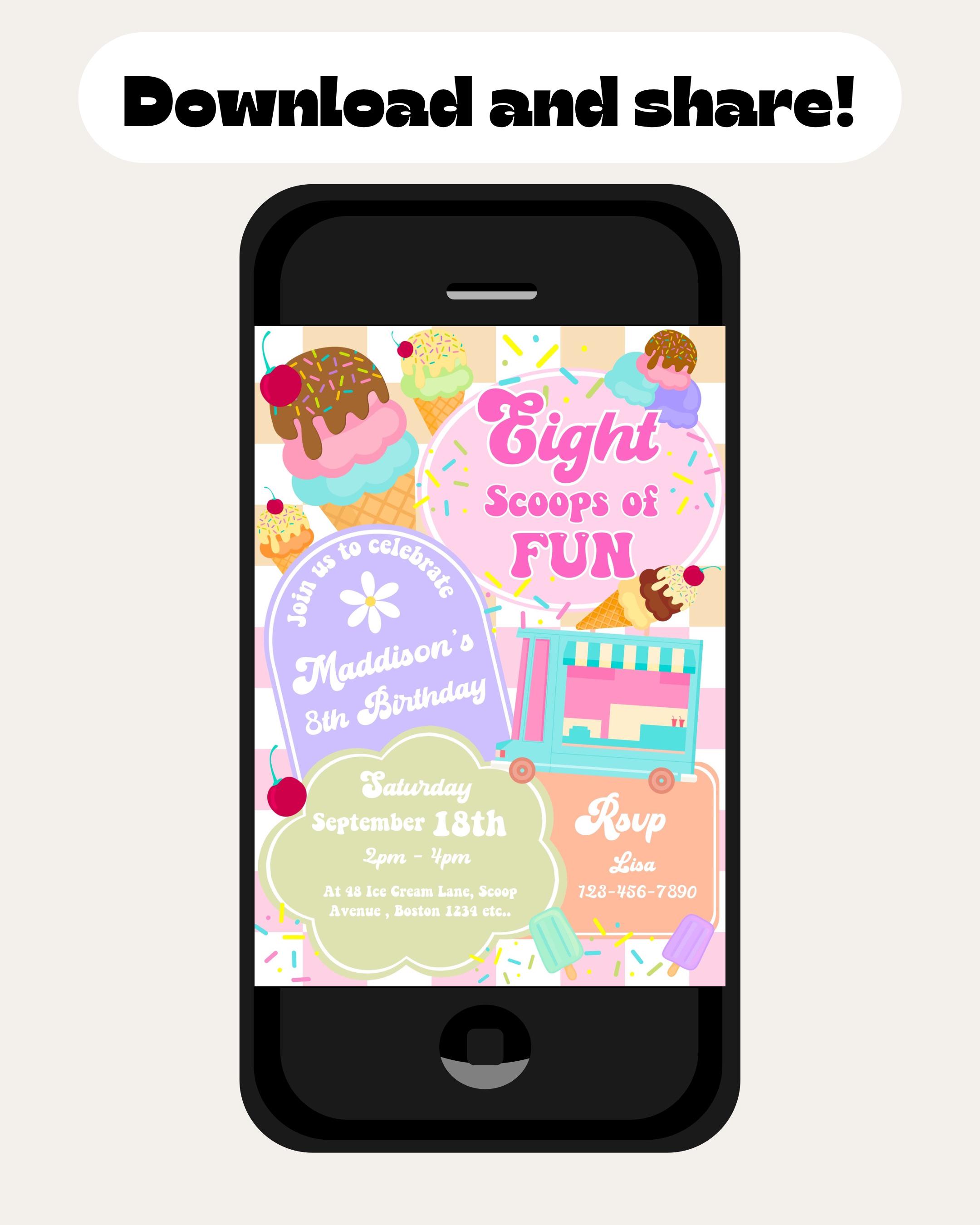 Printable Ice Cream 8th Birthday Invitation Girls Ice Pop Editable ...