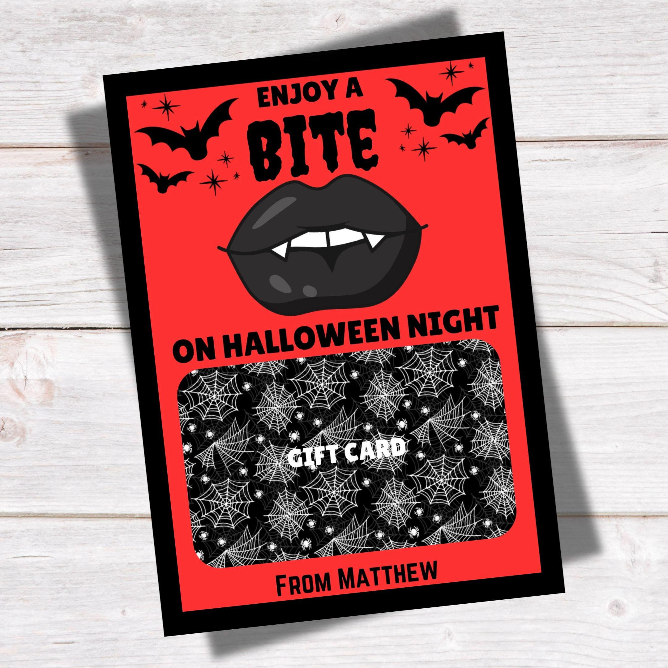 Printable Halloween Gift Card Holder Editable Vampire Teacher ...