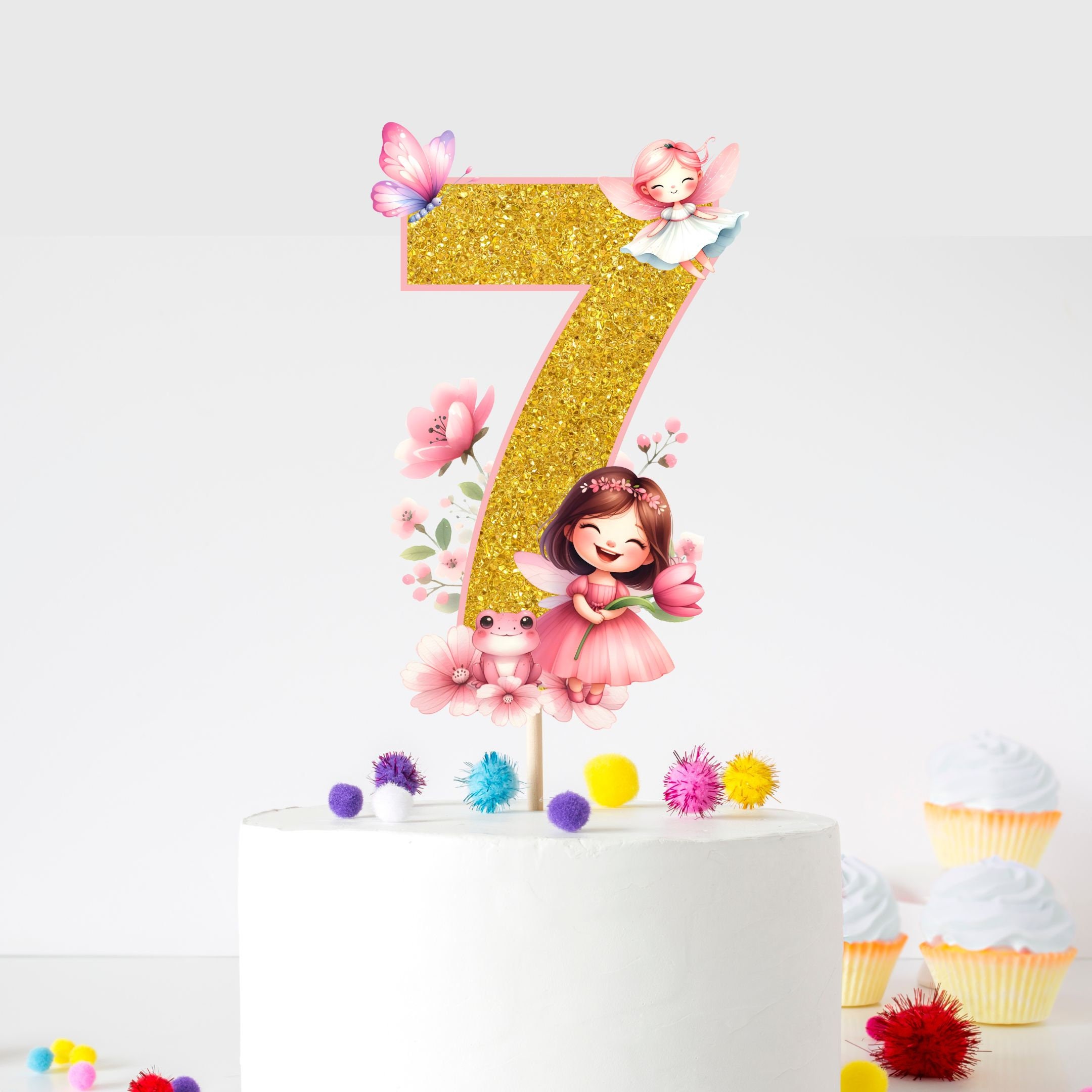 Printable Fairy 7th Birthday Cake Topper Girls Pixie Seven Birthday ...