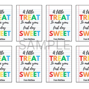 Printable Back to School Gift Tag Editable Sweet Treat Tag First Day ...