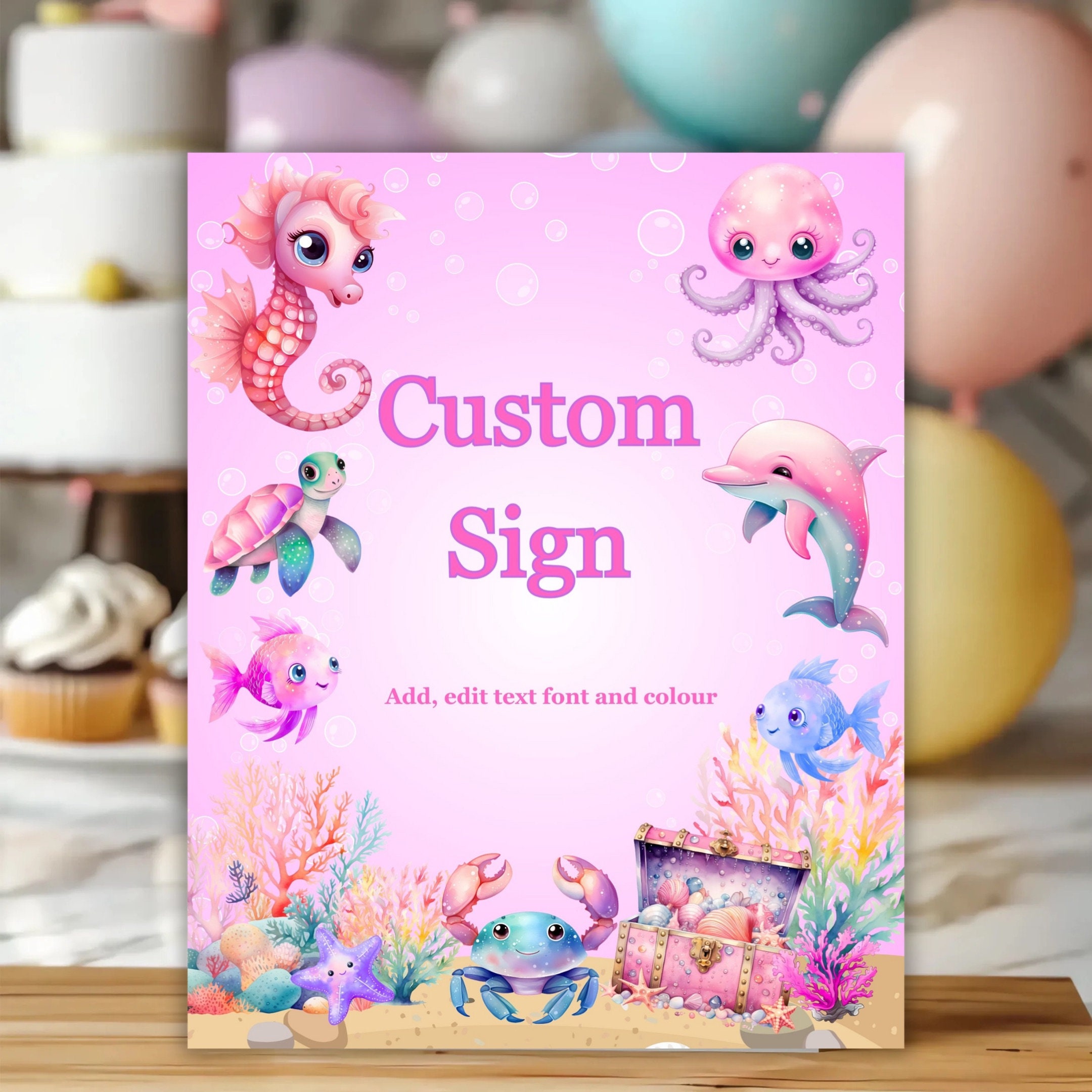Printable Pink Under the Sea Custom Birthday Party Sign Template Ocean ...
