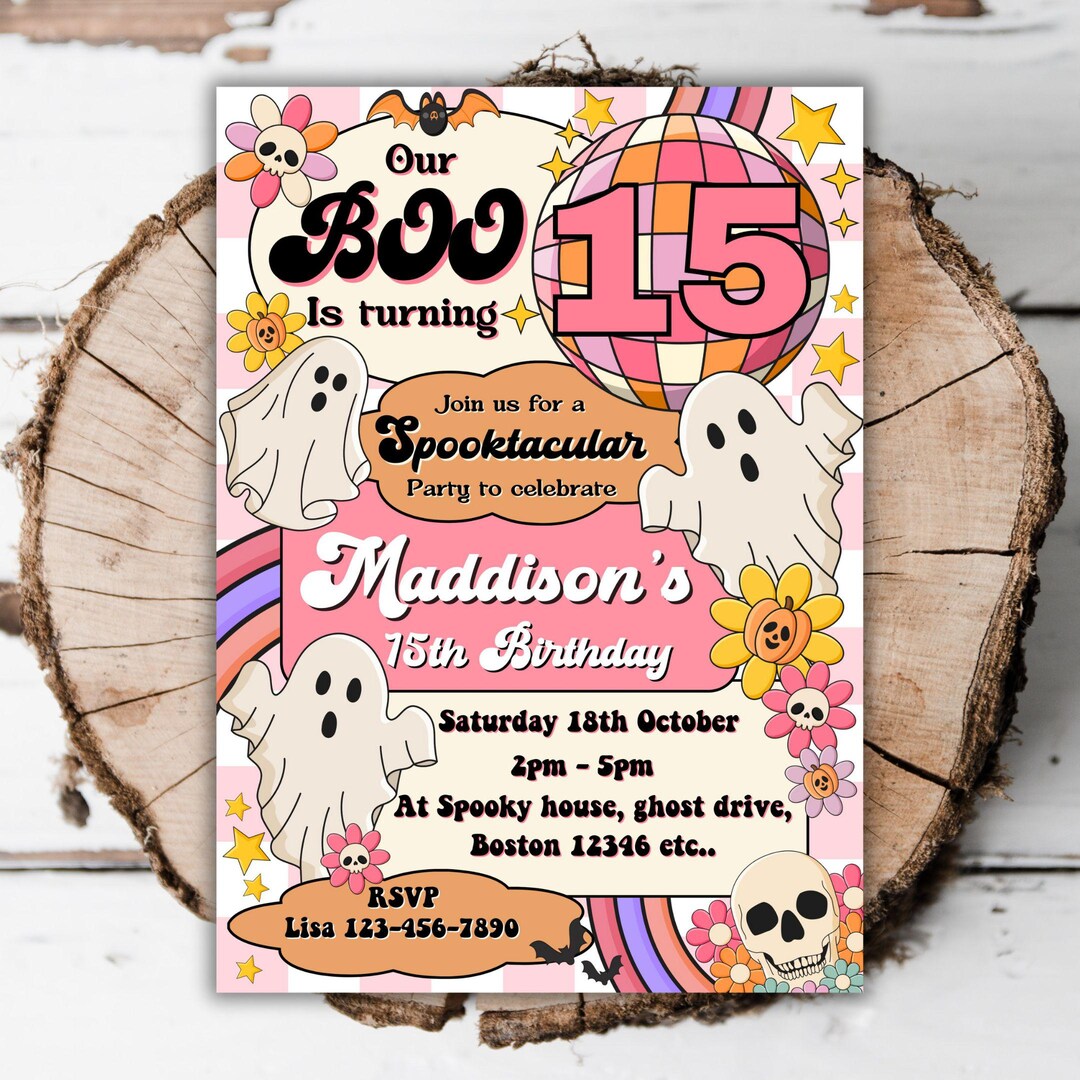 Printable Halloween 15th Birthday Invitation Girls Retro Spooky 15th ...