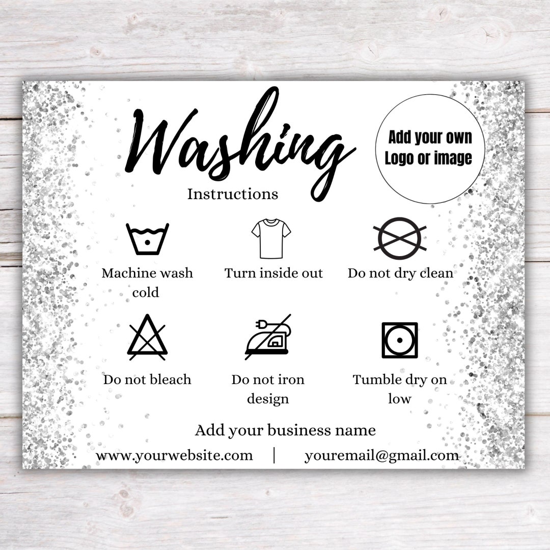 Printable Washing Care Card Template Simple T-shirt Care Editable Card ...