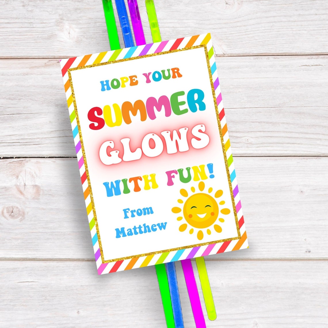 Printable Glow Stick End of School Year Tag Editable Flashlight Gift ...