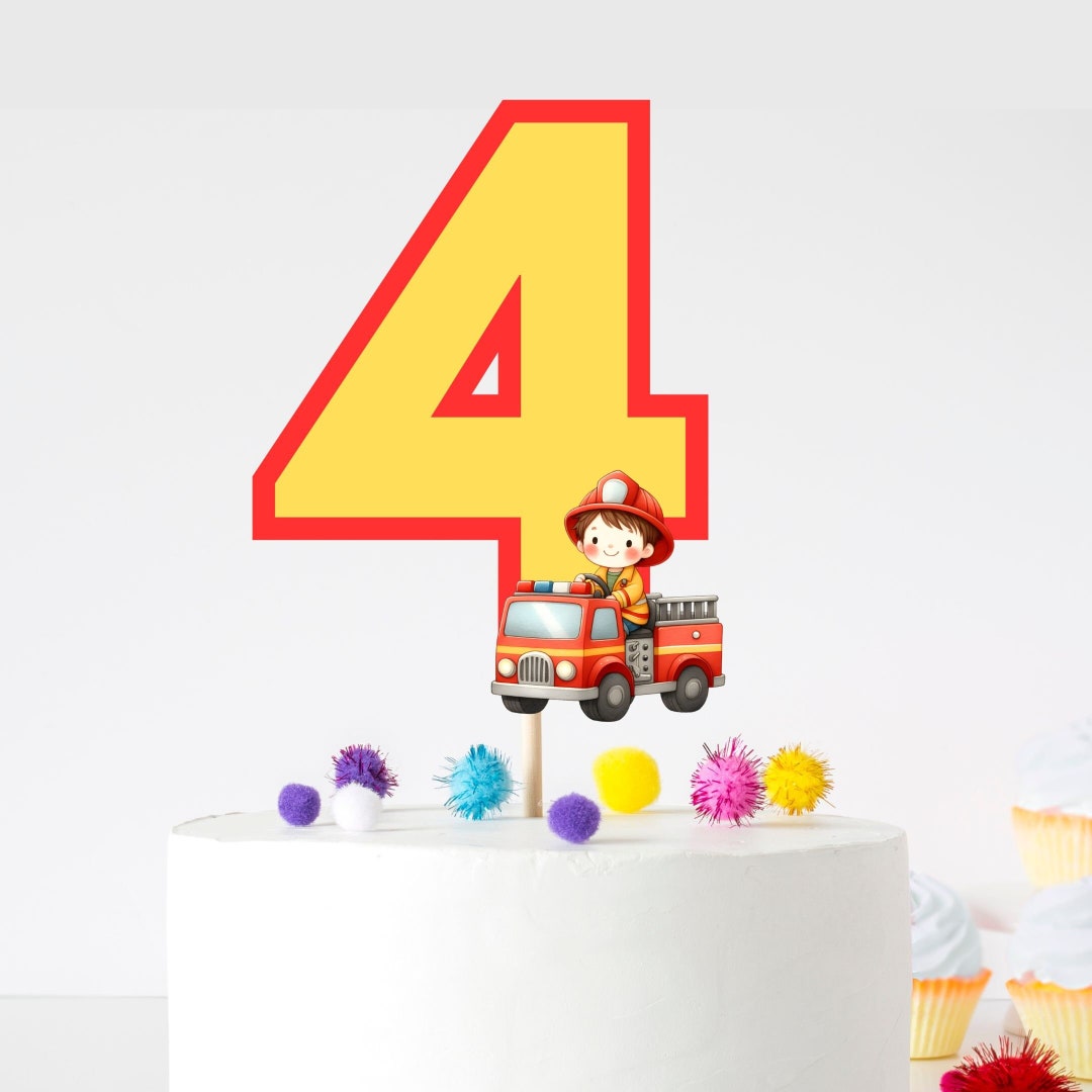 Printable Fireman 4th Birthday Cake Topper Fire Engine Cake Topper Fire ...