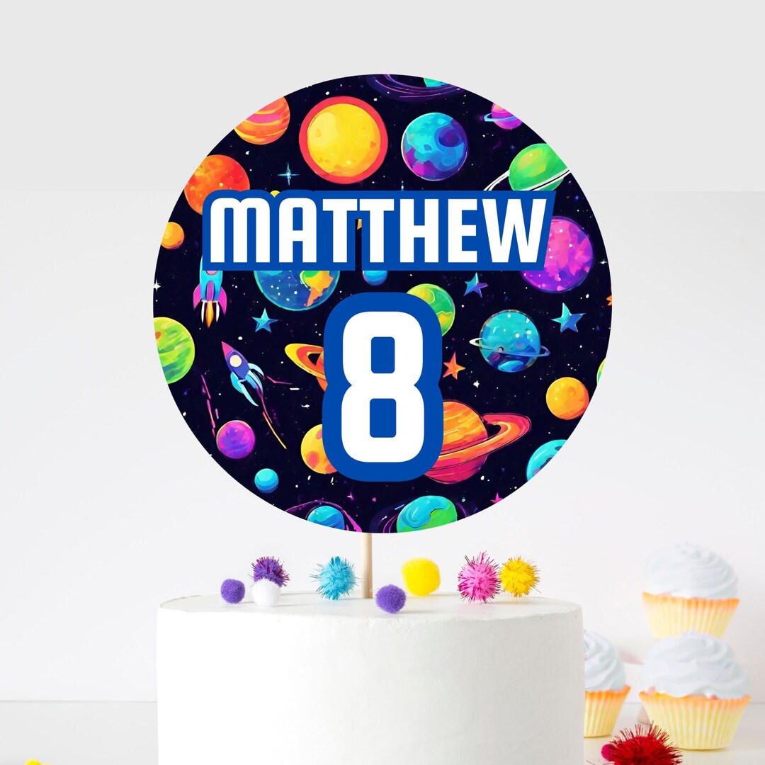 Printable Outer Space Glow Colourful Neon Cake Topper Personalised ...