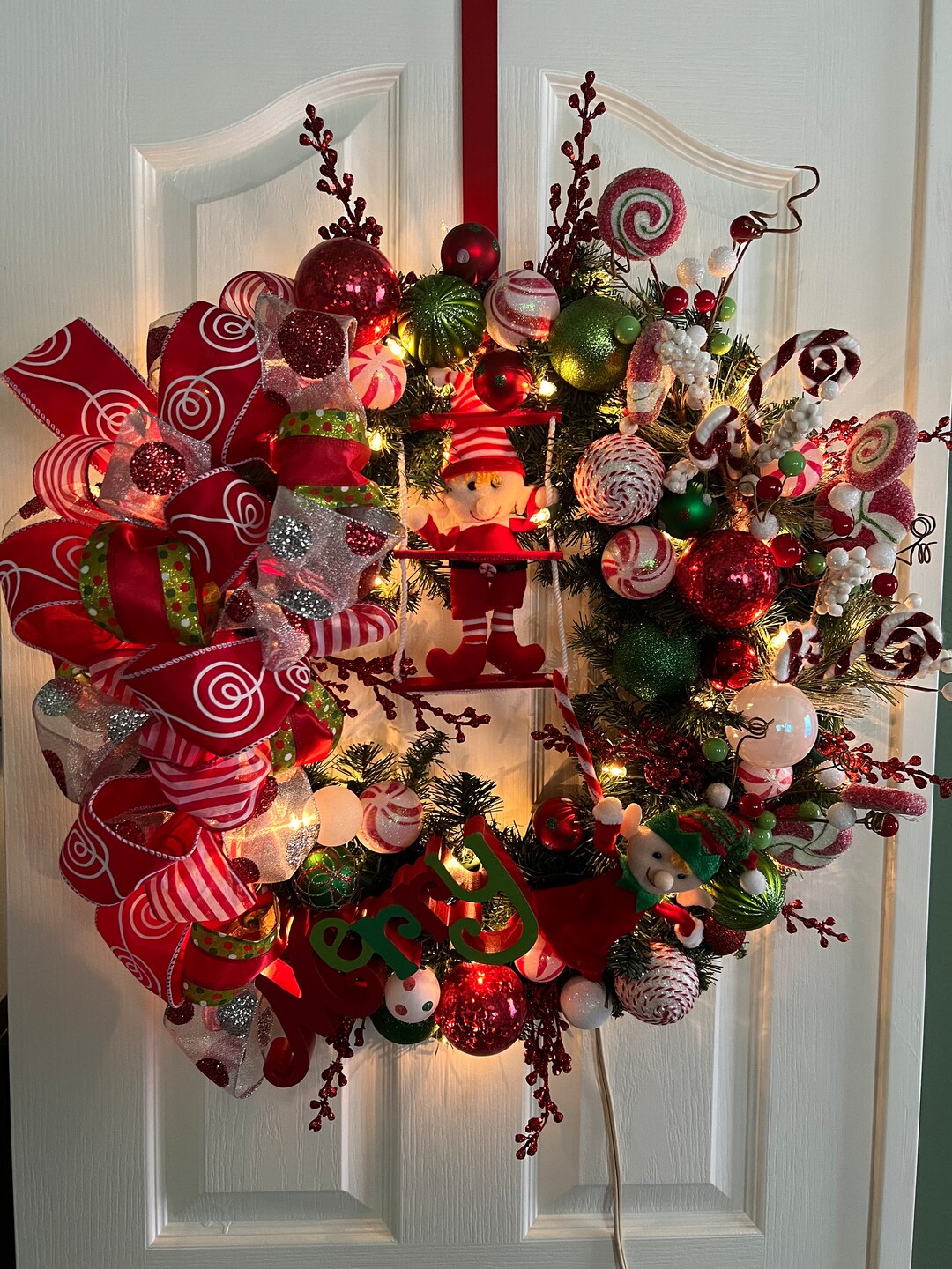 Elf Wreath, Cute and Whimsical Christmas Wreath With Lights, Detailed ...