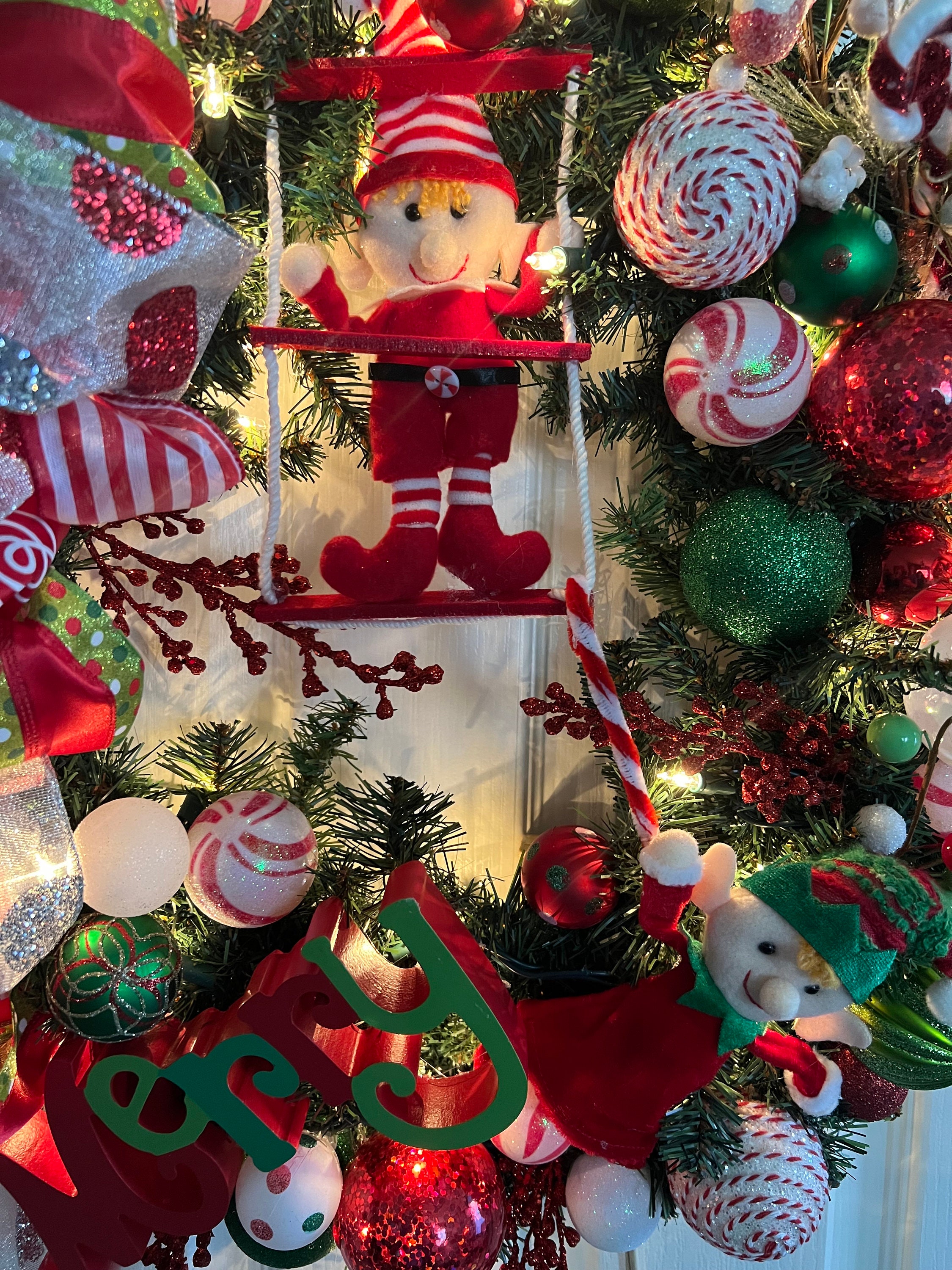 Elf Wreath, Cute and Whimsical Christmas Wreath With Lights, Detailed ...