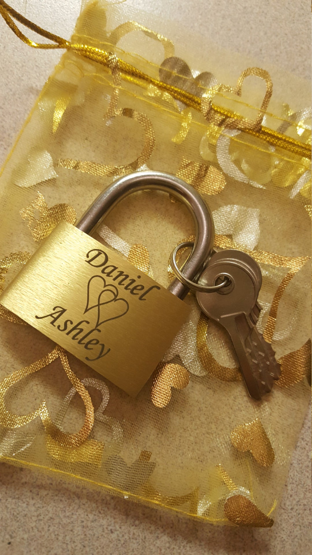 Brass Love Lock Incl. Engraving + Organzasäckchen (lock With Names and ...