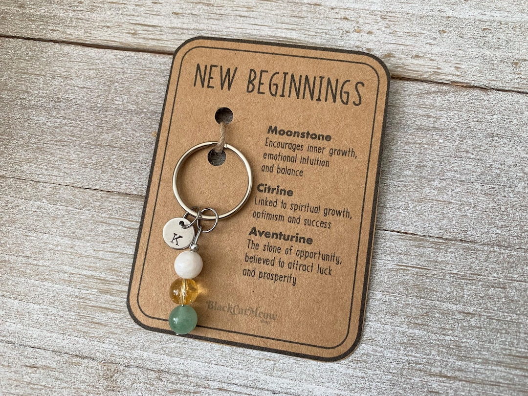 Personalized Crystal Keyring, New Beginnings, Natural Gemstone Keychain ...