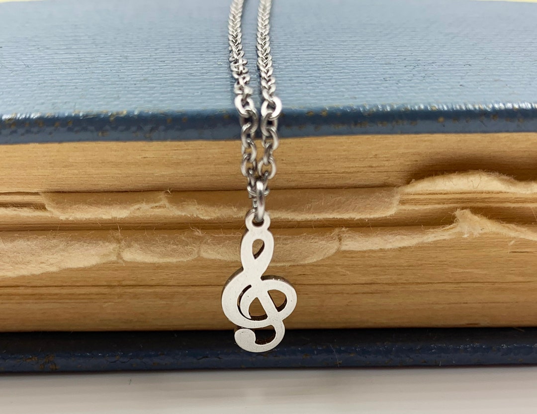 Silver Treble Clef Necklace, Music Note Charm Necklace, Stainless Steel ...