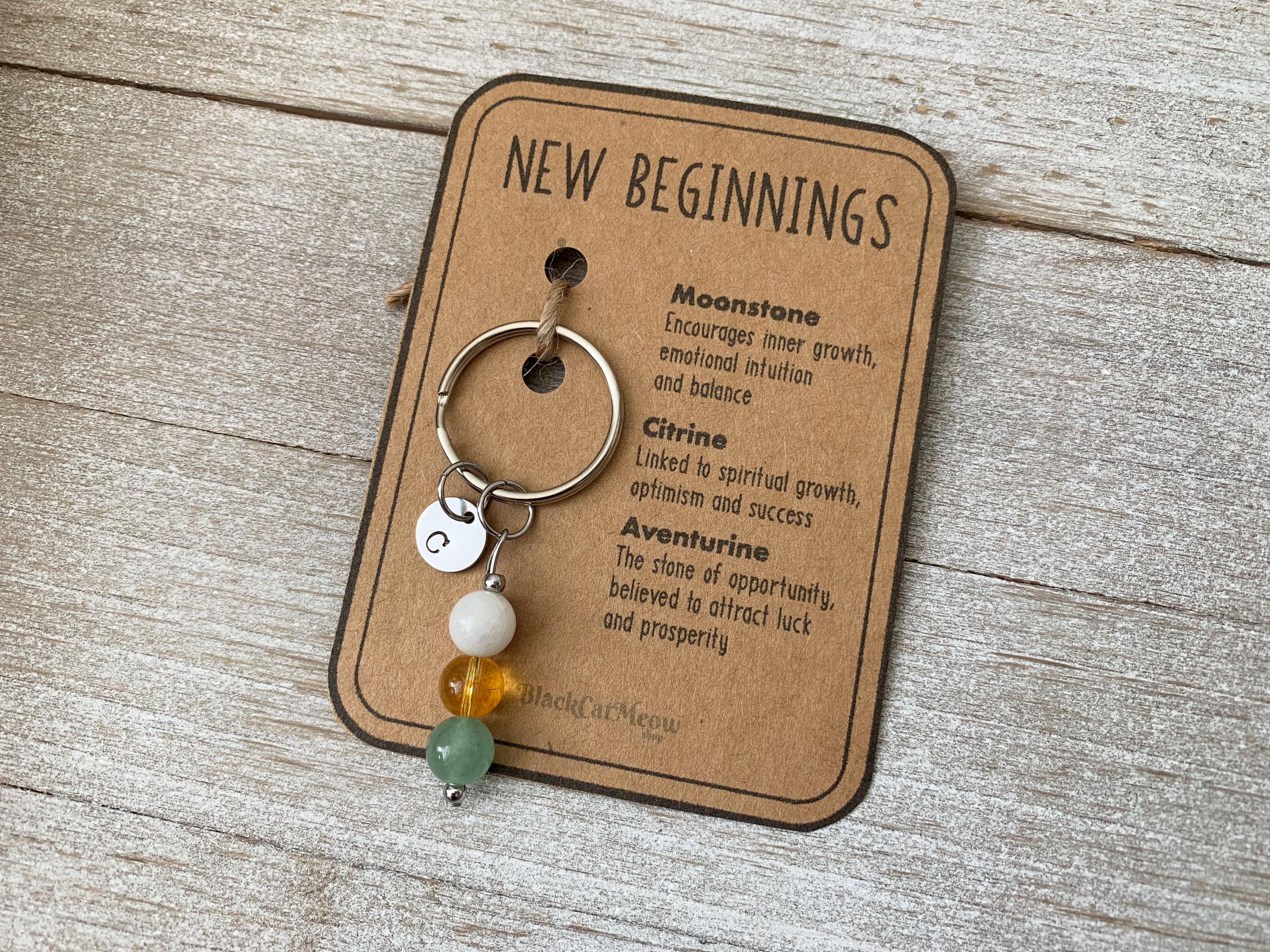Personalized Crystal Keyring, New Beginnings, Natural Gemstone Keychain ...