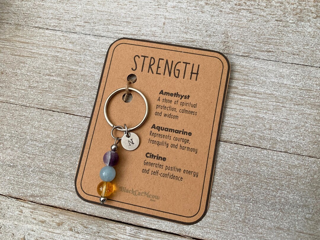 Personalized Crystal Keyring, Strength, Natural Gemstone Keychain, Car ...