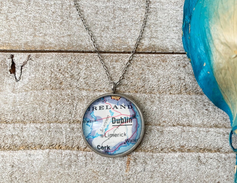 Custom Map Location Necklace, Vintage Map Silver Necklace, Personalized ...