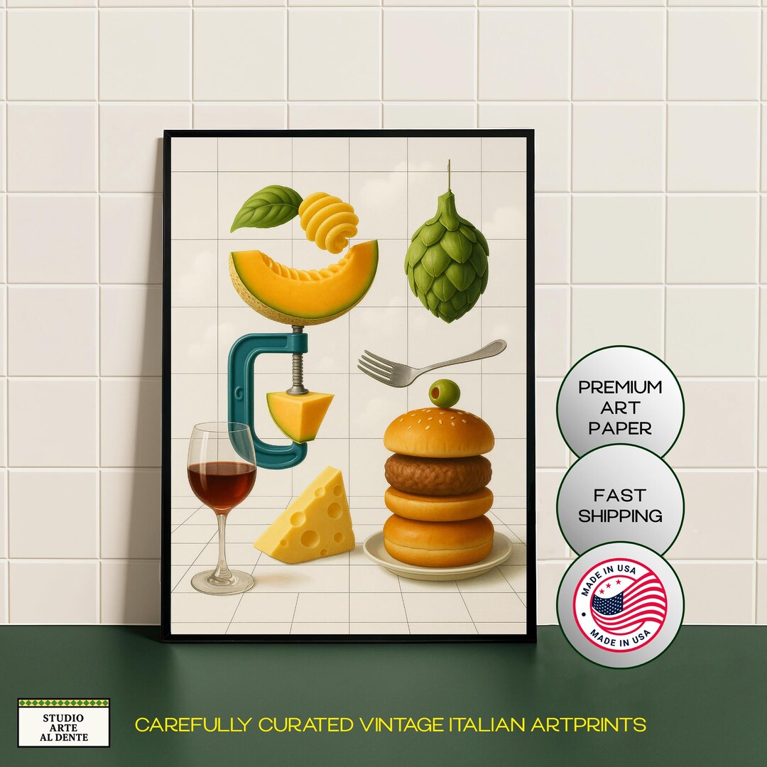 Surrealist Italian Food Still Life – Modern Pop Art Print in Retro ...