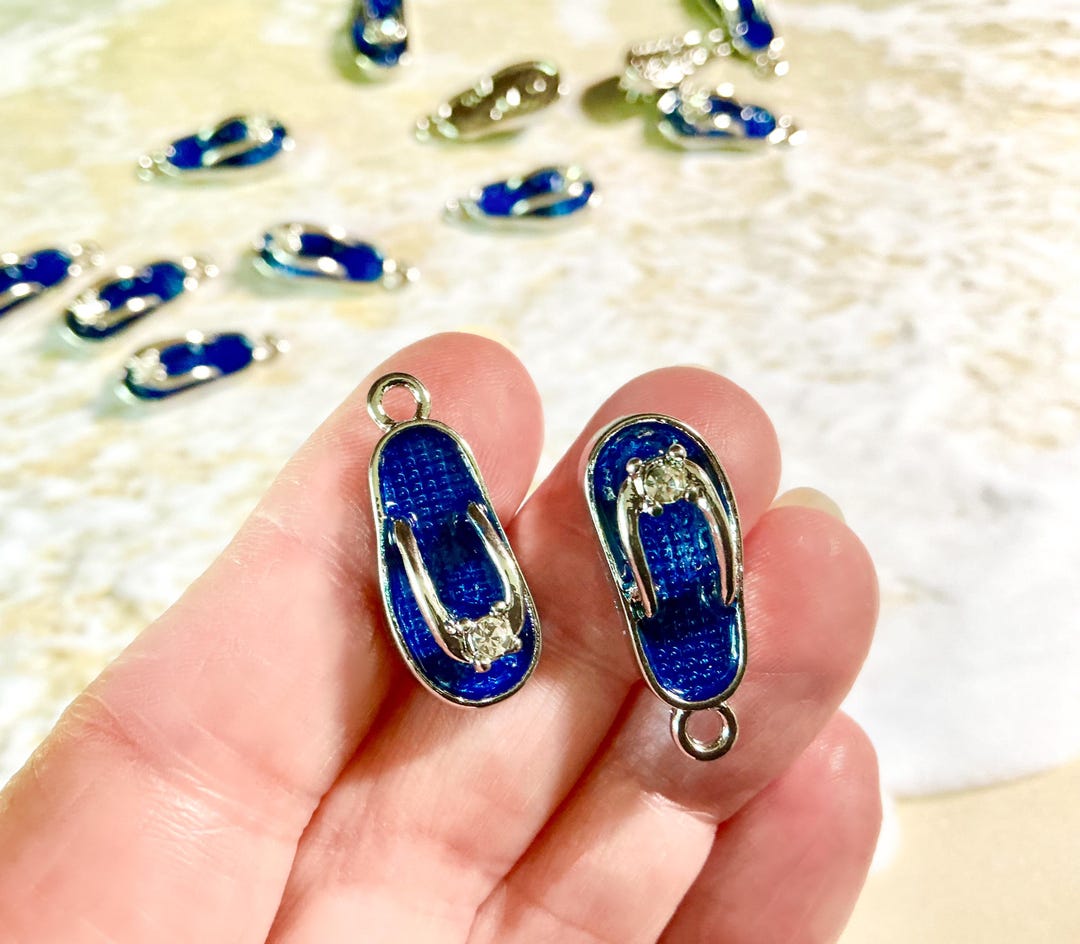 Blue Sandal Charm, Tropical Beach Flip-flop, Metal and Enamel Vacation ...