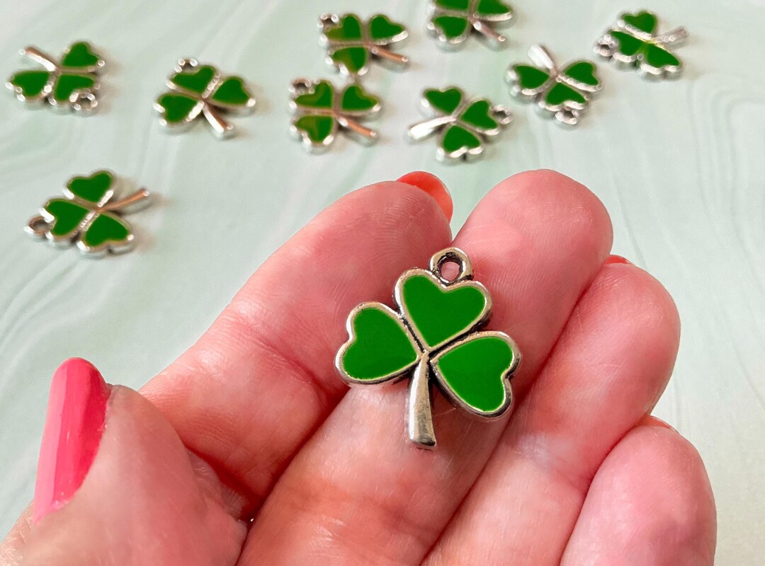 Silver and Green Shamrock Charms - Lucky Irish Charms - Silver Clover ...