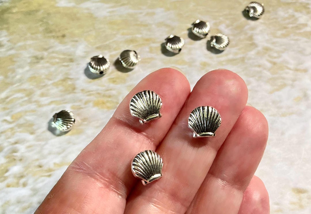 Antique Silver Clam Shell Beads: Tropical Ocean Charms 9x8mm ...