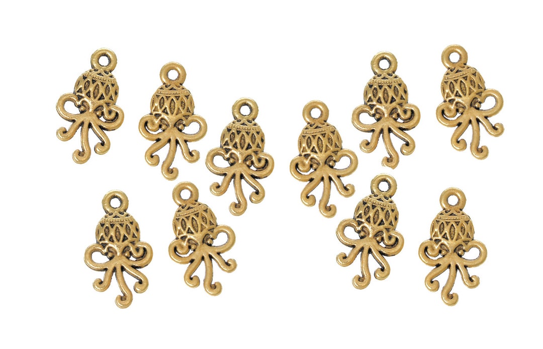 Small Octopus Charms, Antique Gold Ocean Charms, Tropical Sea Creature ...