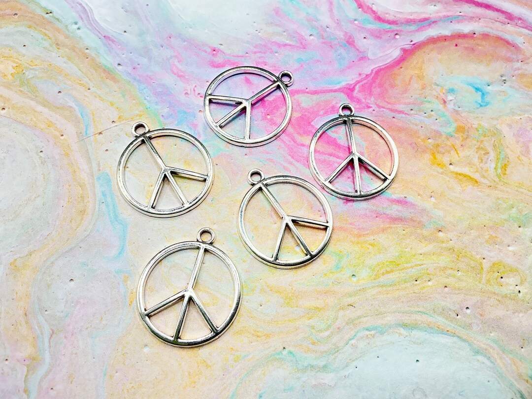5pc Pkgs Silver Peace Sign Charms - Peace Charms - Silver Symbol Charms ...