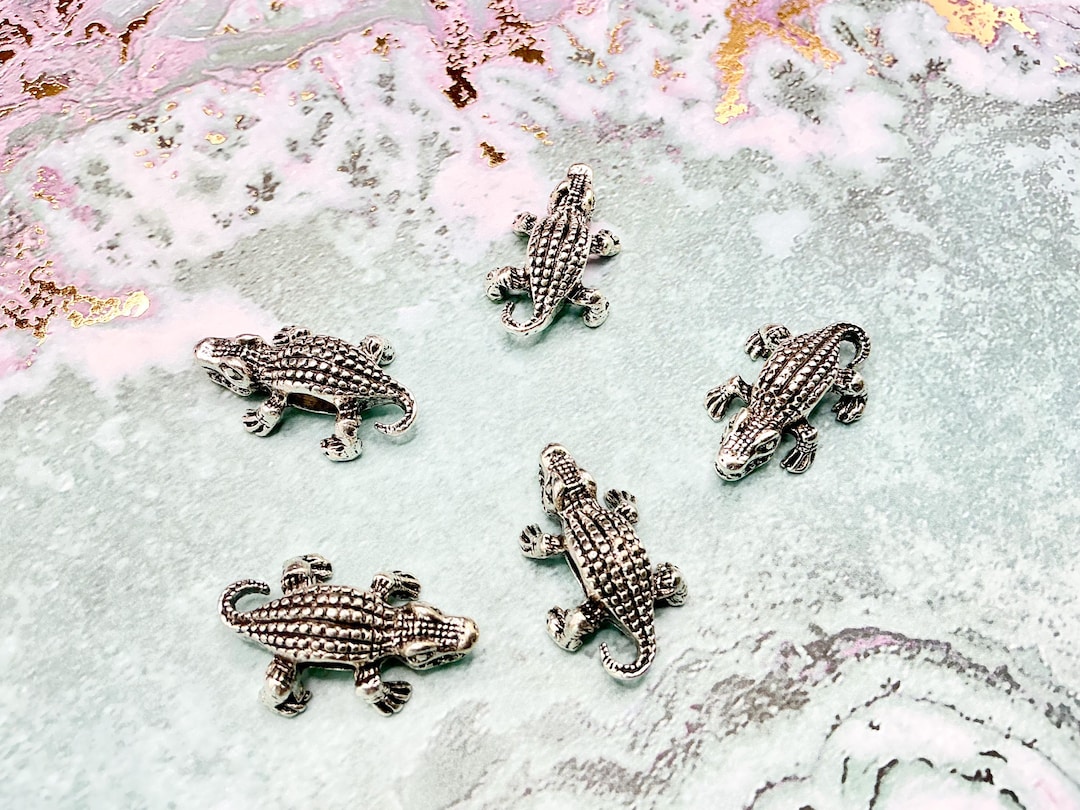 Silver Alligator Charm Beads, Large Hole Beads, Crocodile Beads, Gator ...