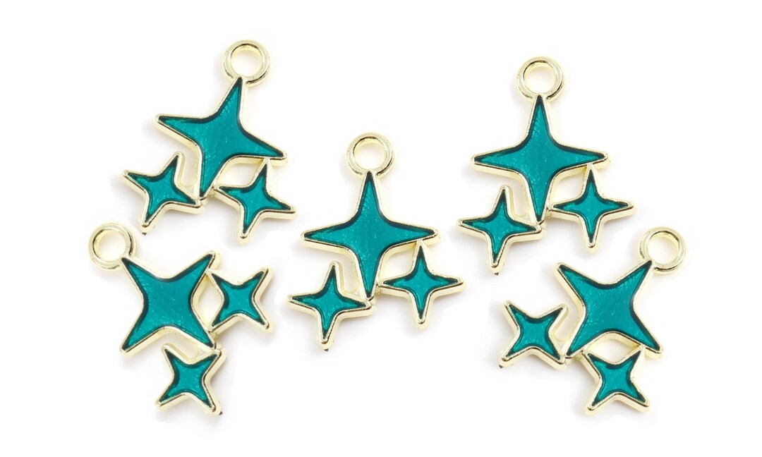 Bulk Star Charms - Green Enamel and Gold Charms - Small Pendants ...