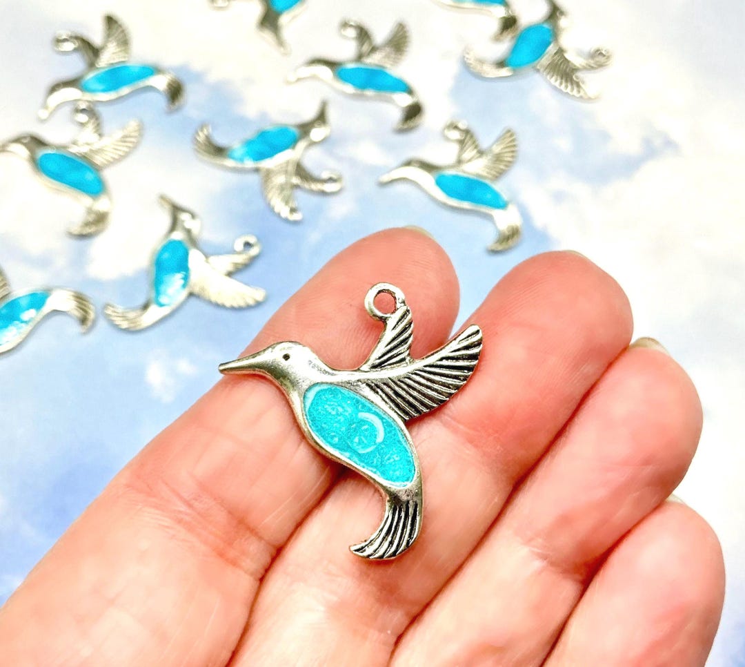 Enamel Bird Charms, Silver and Blue Bird Pendants, DIY Jewelry Making ...