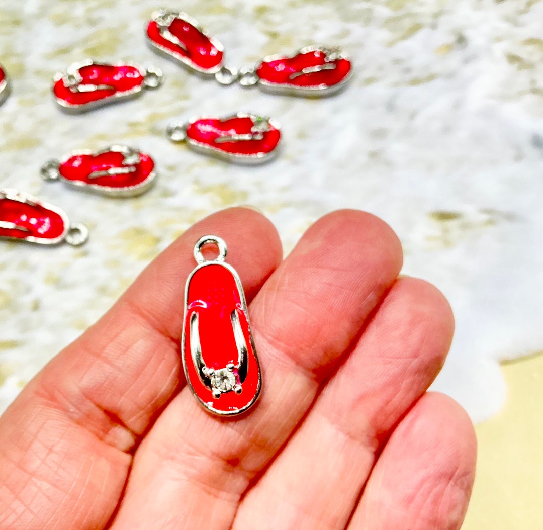 Pink Flip-flop Sandal Charms, Tropical Metal and Enamel Beach Charms ...