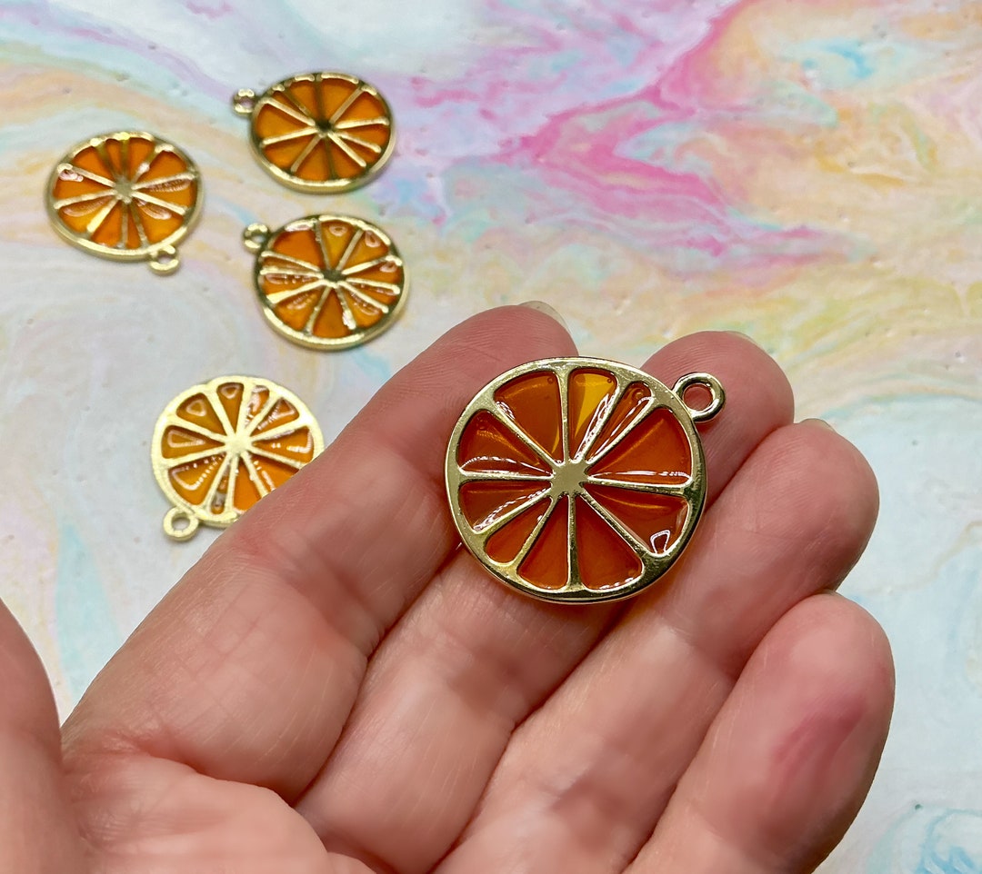 Orange Charms, Gold Plated With Translucent Enamel, Tropical Citrus ...