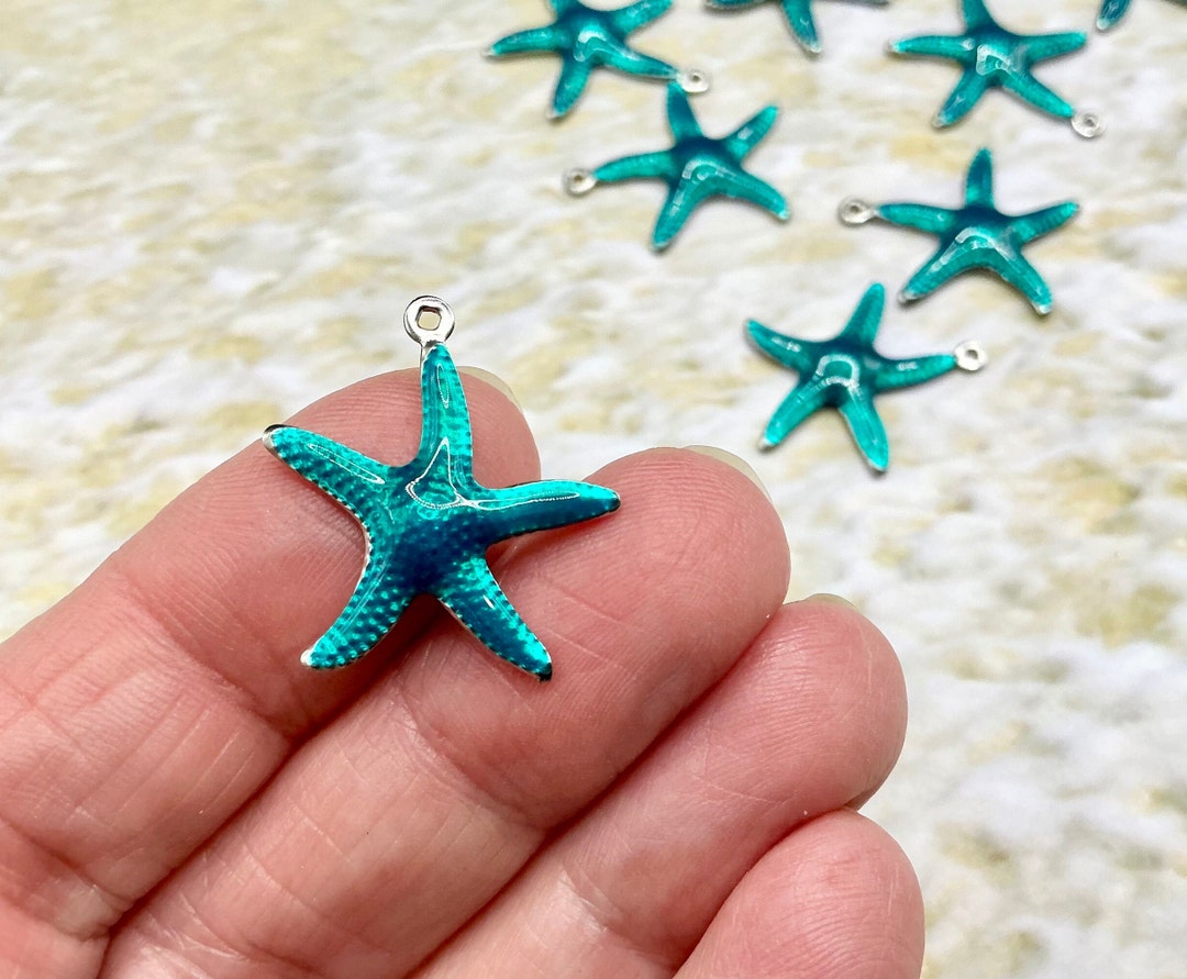 5pc Pkg Starfish Charms - Blue Enamel Starfish Charms - Bulk Star Fish ...