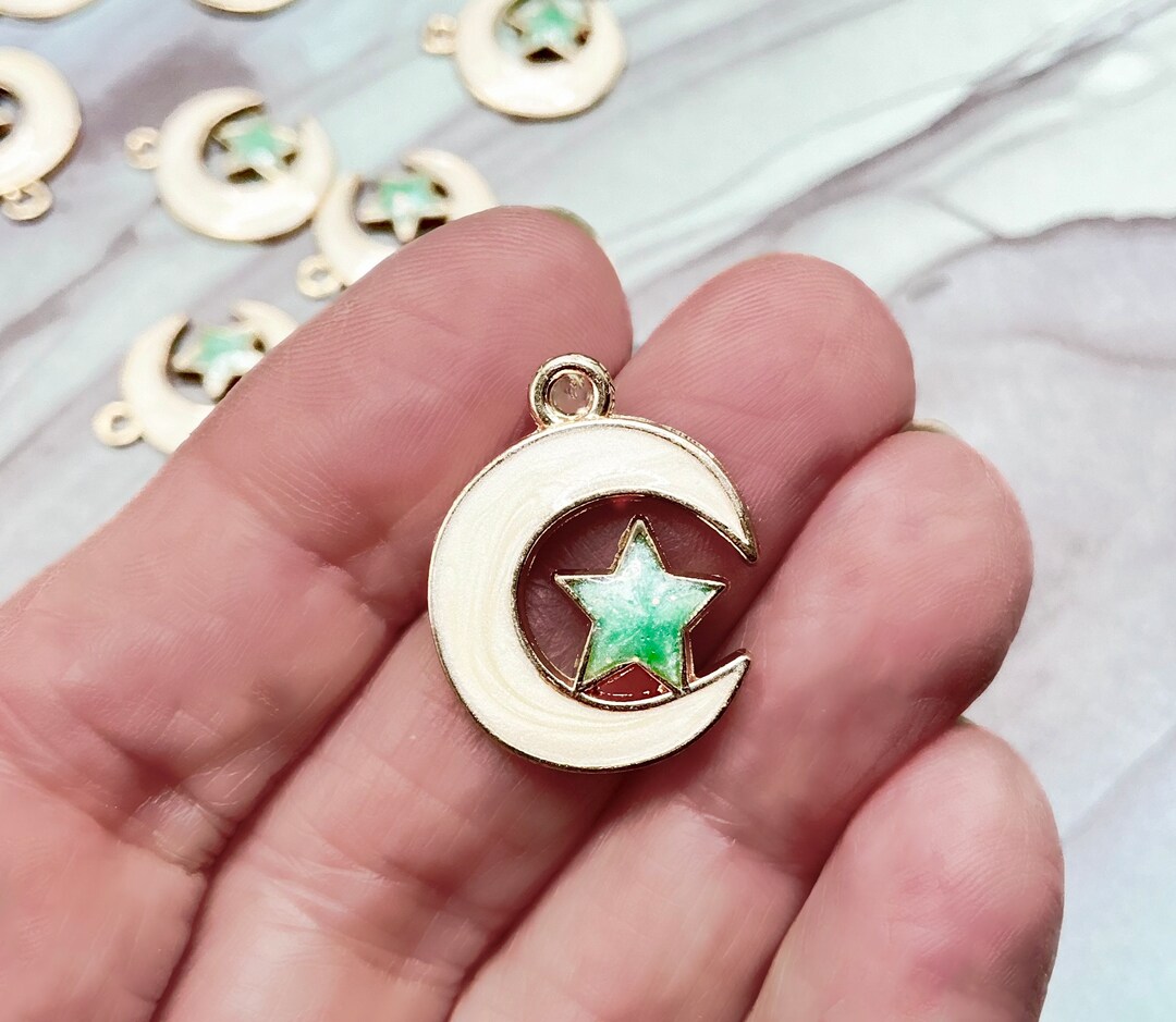 2, 5 or 10pc Pkgs Half Moon and Star Charms Gold and Enamel Half Moon ...