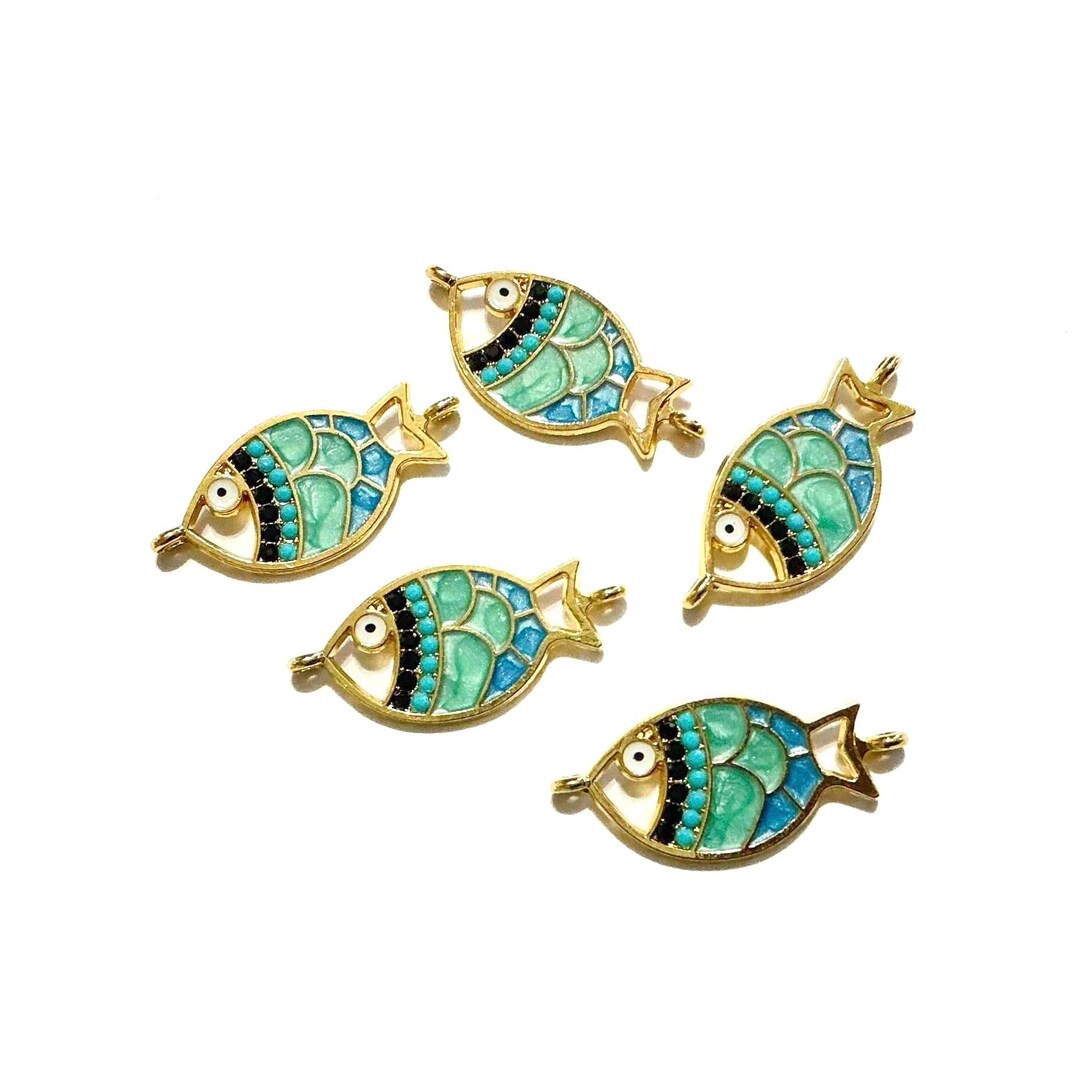 Gold Plated Enamel Fish Connector Charms: Tropical Jewelry Making ...