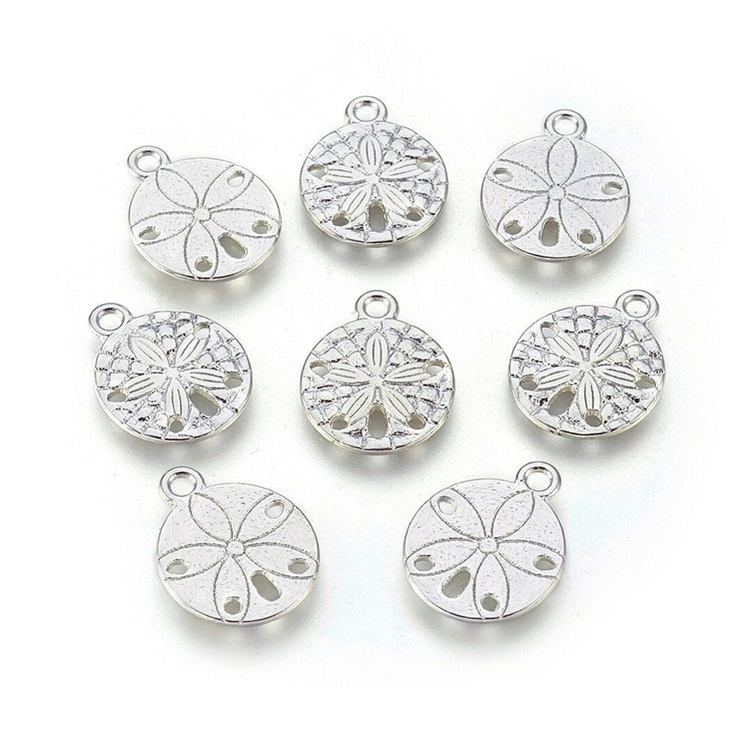 10pc Pkgs Sand Dollar Charms Silver Sand Dollar Charms Silver Tropical ...