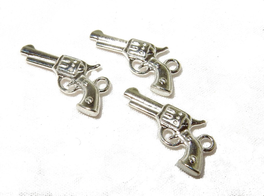 Silver Gun Charms, Revolver Charms, Silver Pistol Charm, Weapon Charm ...