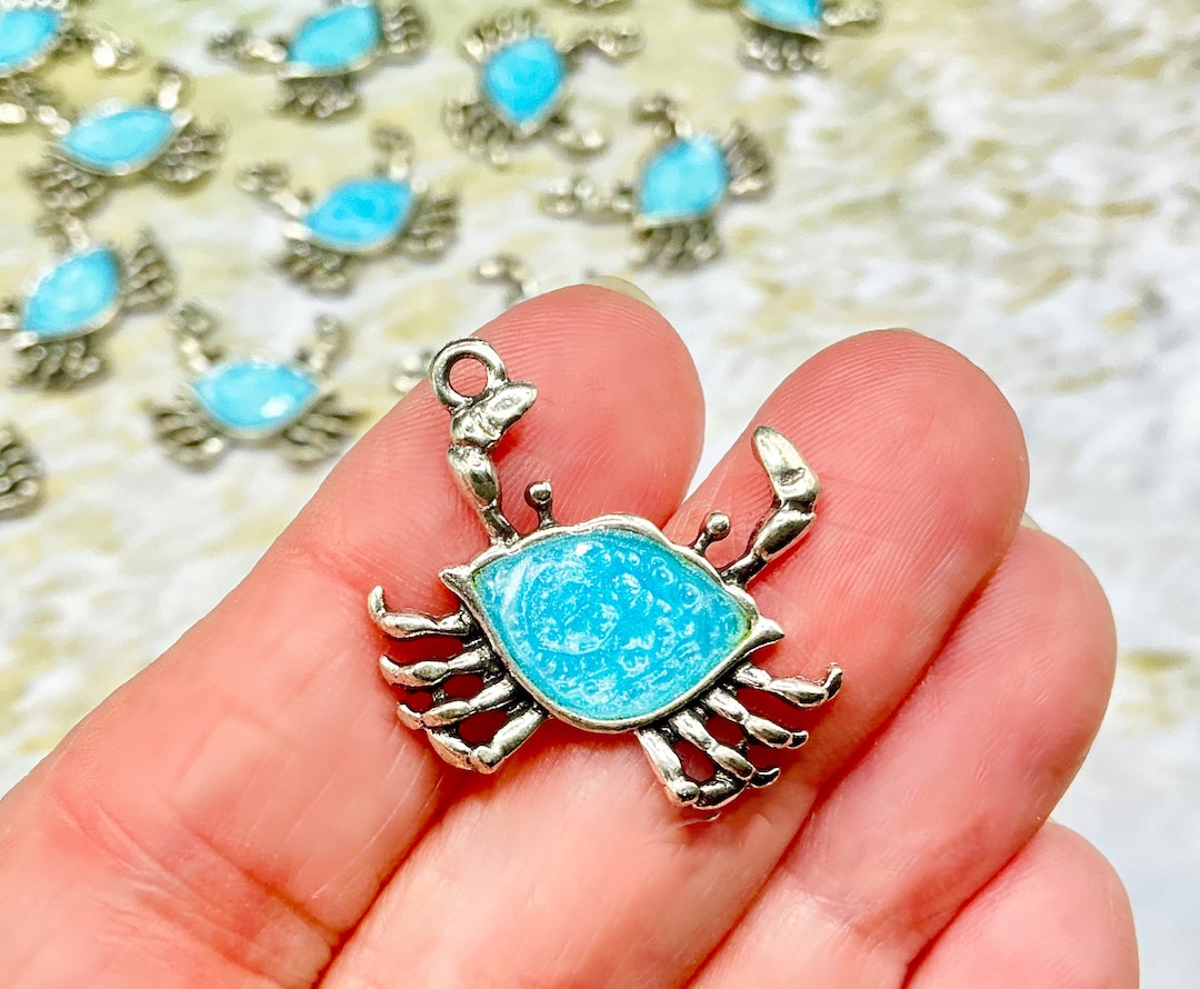 5pc Pkgs Tropical Crab Charms, Silver & Blue Crab Pendants Bulk Beach ...
