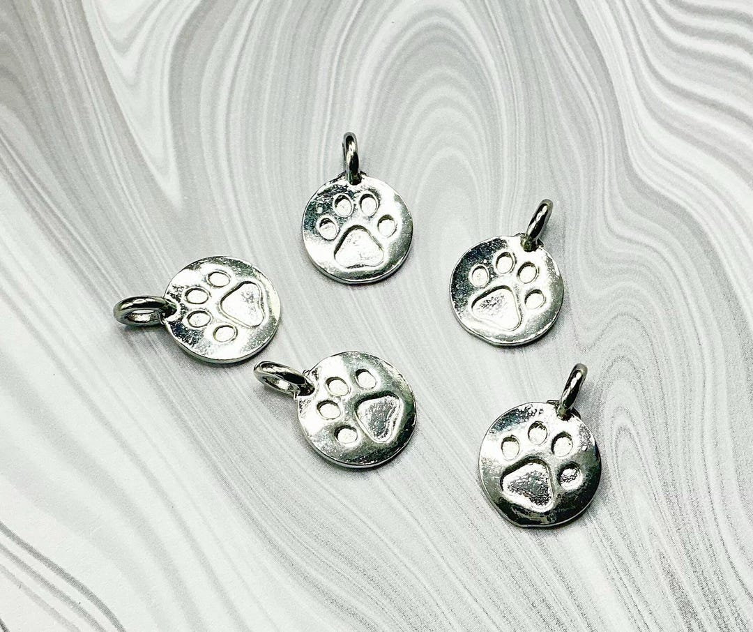 Silver Tone Dog Paw Charms, Silver Pet Memorial Jewelry, 16x11mm ...