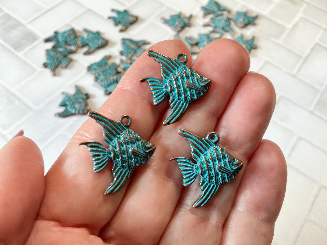 Antique Copper and Blue Patina Fish Charms, Metal Ocean Fish Pendants ...